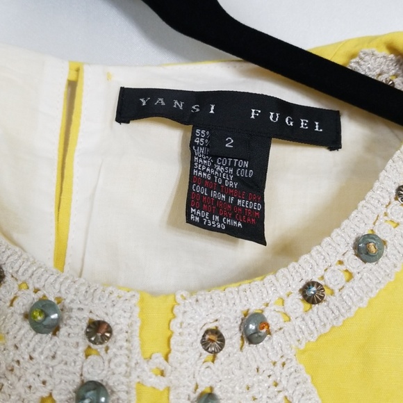 Yansi Fugel | Tops | Yansi Fugel Linen Beaded Yellow Lace Tunic Tops ...